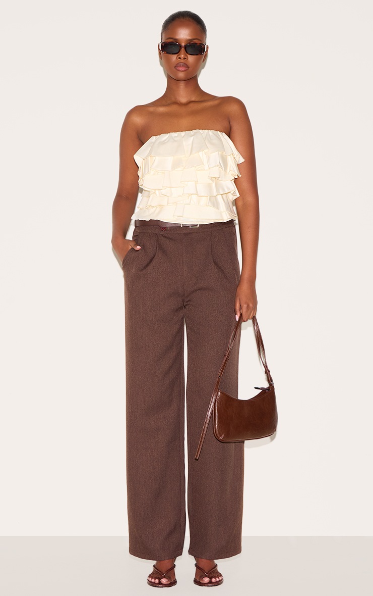 Lemon Satin Ruffle Bandeau | Tops | PrettyLittleThing