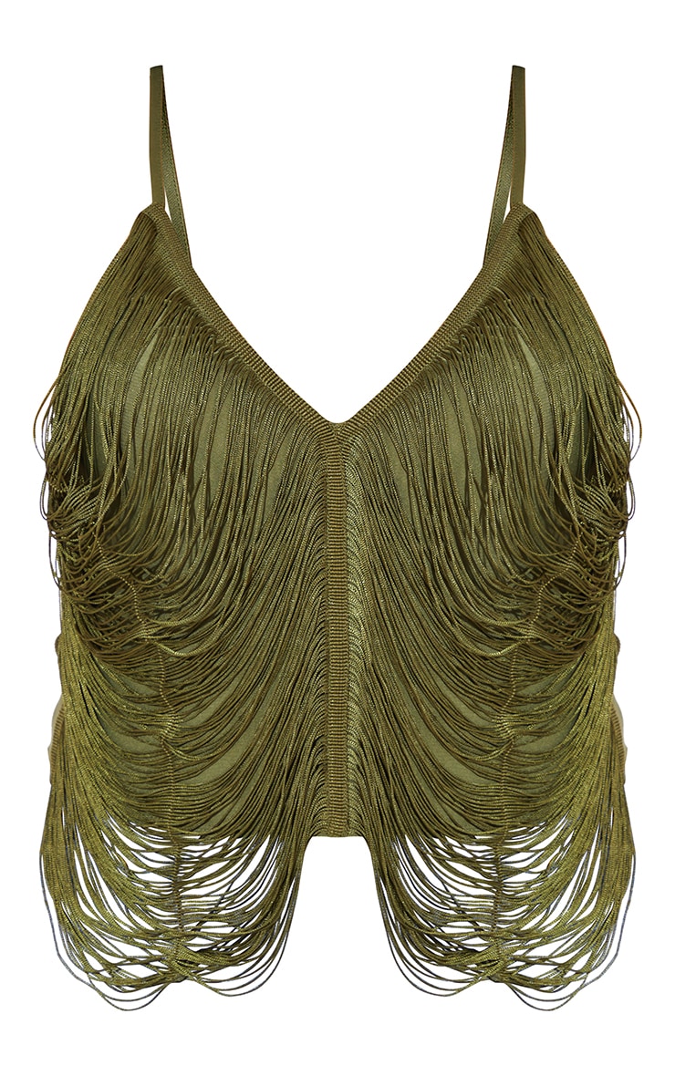 Olive Tassel Top | Tops | PrettyLittleThing USA