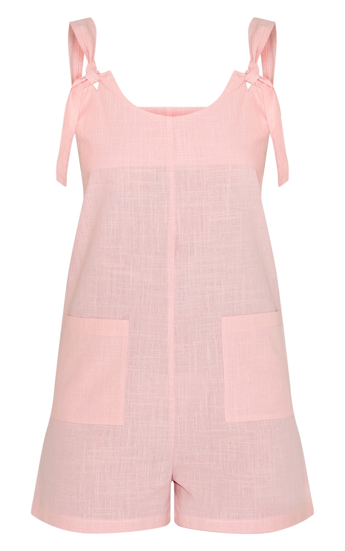 Pale Pink Linen Look Tie Shoulder Pocket Playsuit | Dresses | PLT