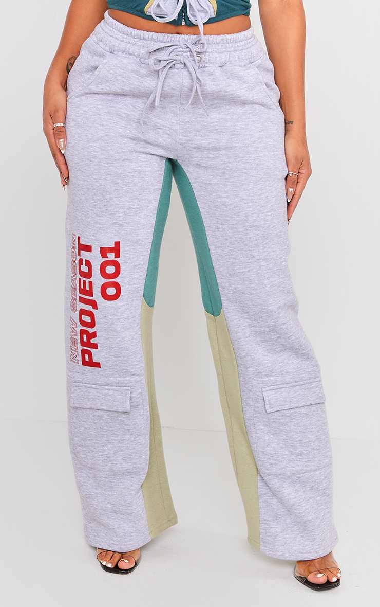 Shape Grey Marl Pocket Printed Wide Leg Sweatpants | Shape | PrettyLittleThing USA