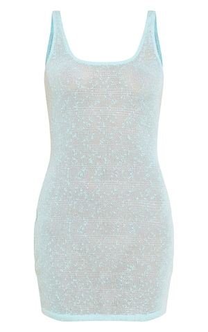 Pale Blue Sequin Sheer Racer Neck Mini Dress | Dresses | PLT