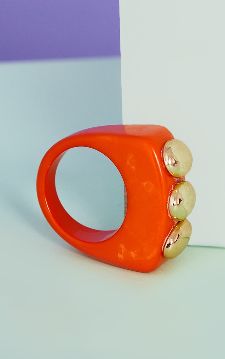 Orange Triple Gold Ball Resin Ring | Accessories | PrettyLittleThing AUS