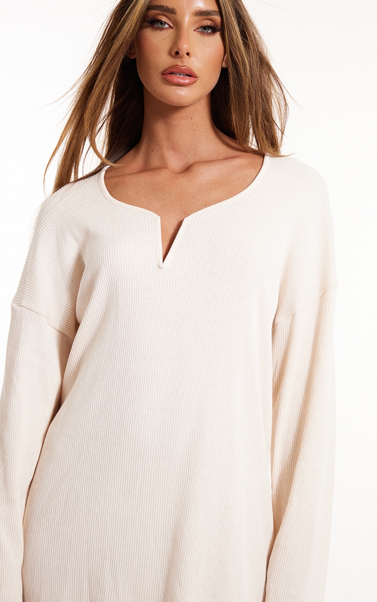 Cream Rib V Bar Shift Dress | Dresses | PrettyLittleThing