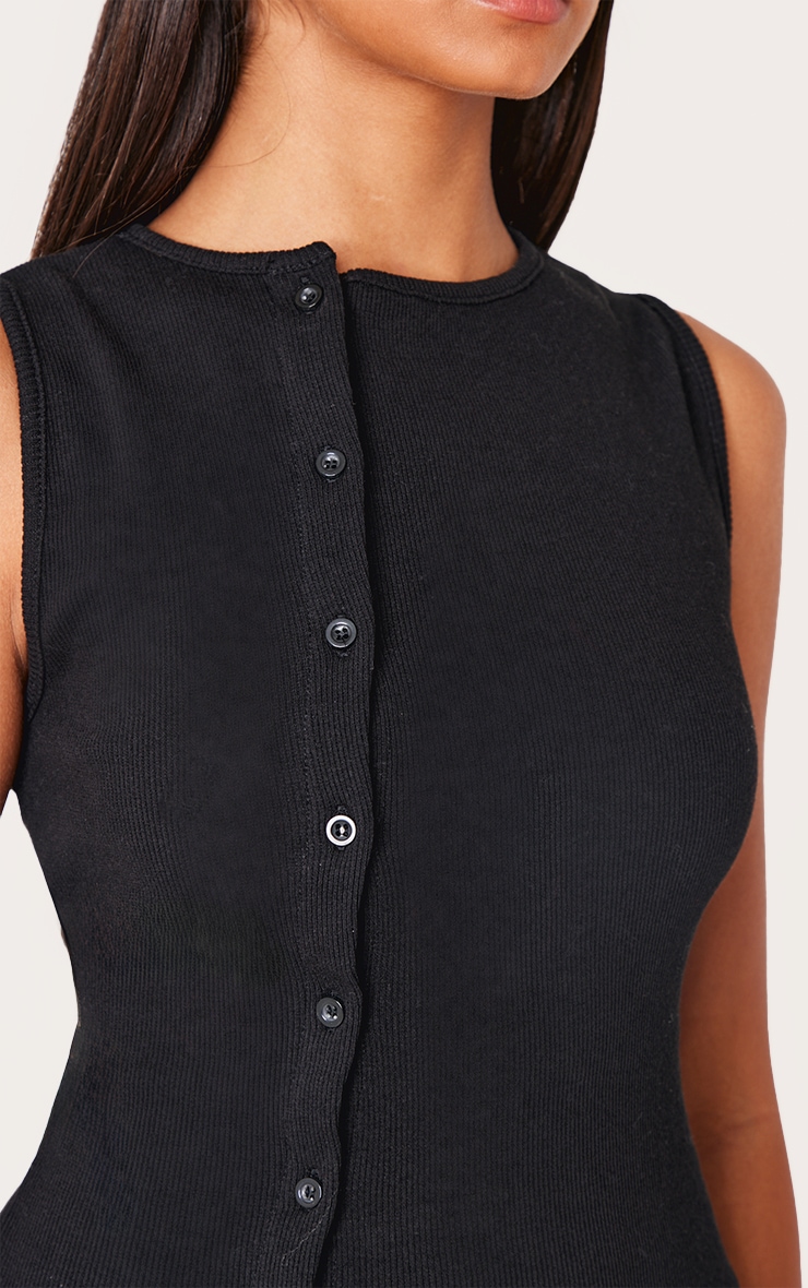 Black Ribbed Asymmetric Button Vest Top | Co-ords | PLT USA