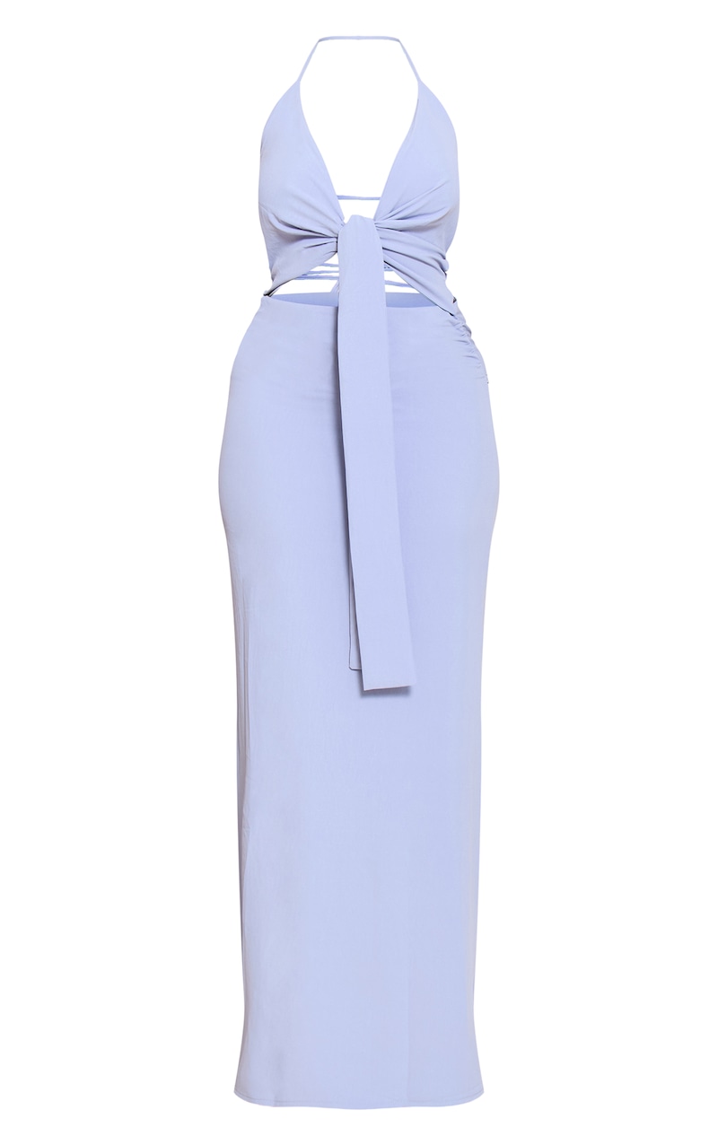 Shape Blue Hammered Satin Drape Halter Maxi Dress | Shape | PLT