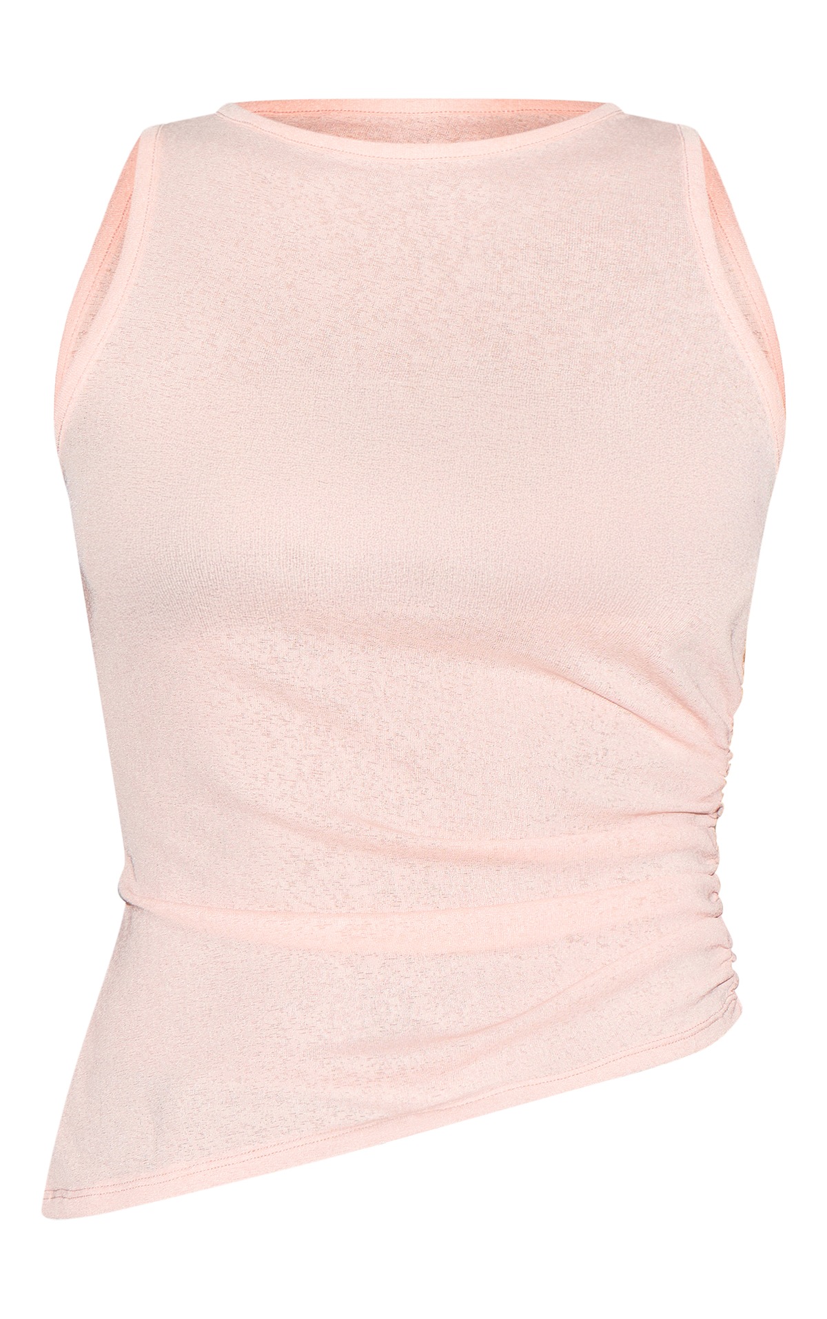 Dusty Peach Sheer Mesh Asymmetrical Vest Top | Tops | PLT USA