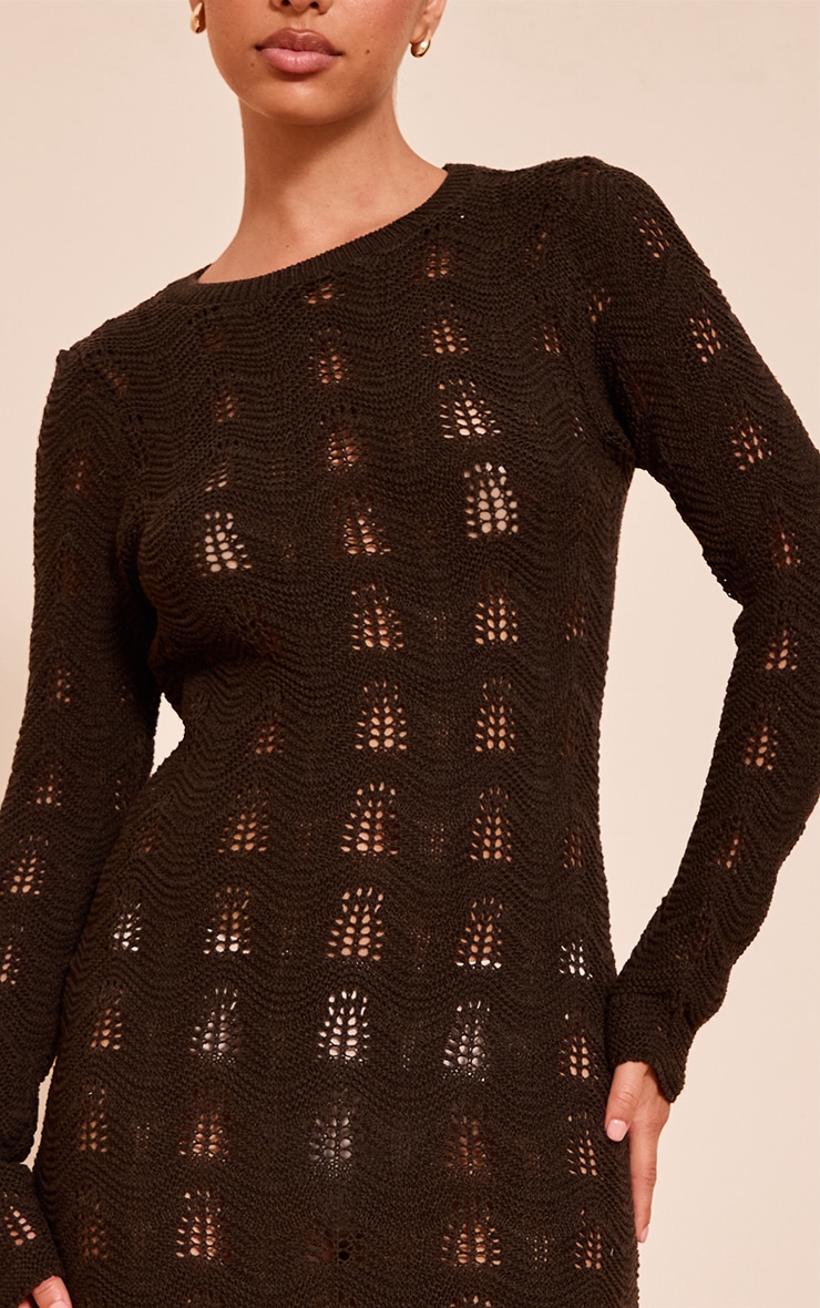 Chocolate Long Sleeve Backless Maxi Dress | Knitwear | PLT