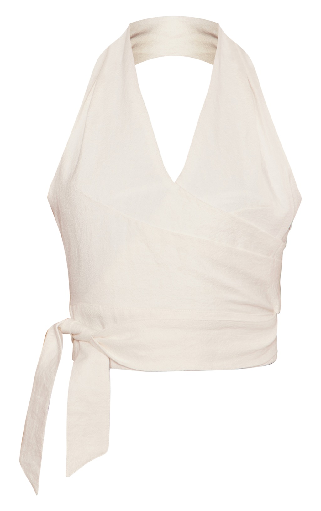 White Structured Linen Pleated Halter Crop Top | Tops | PrettyLittleThing