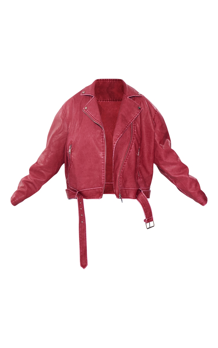 Plus Cherry Red Vintage PU Oversized Biker Jacket | Plus Size | PLT