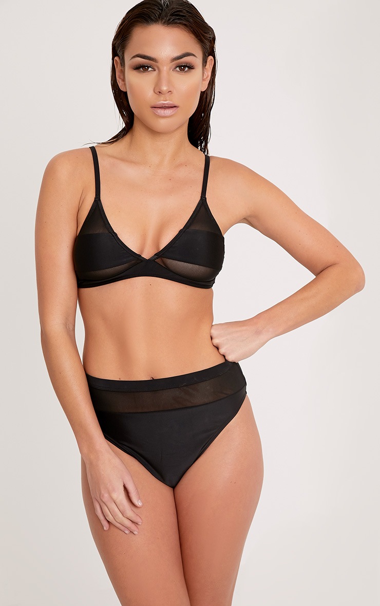 Genny Black Mix And Match Mesh Insert Bikini Top Prettylittlething