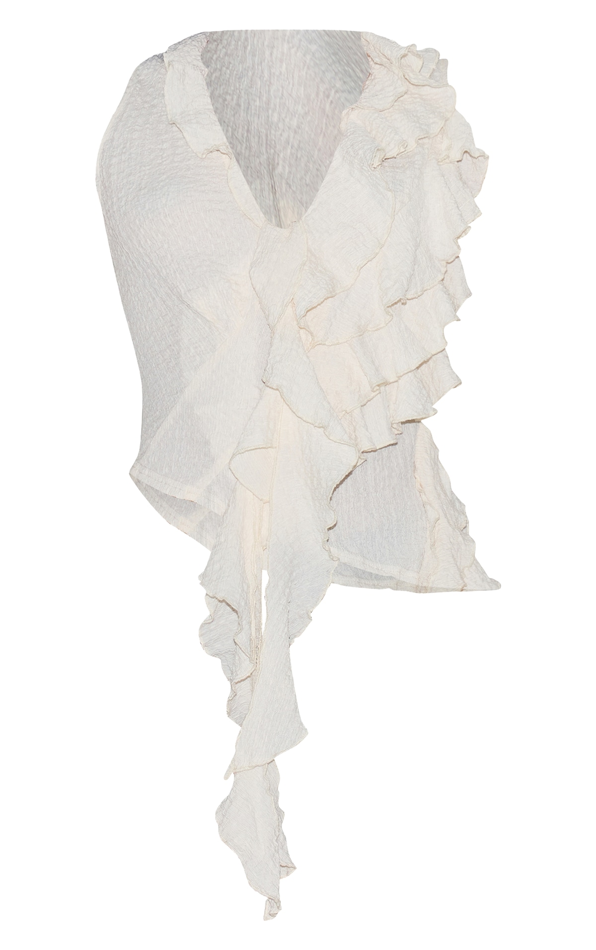 Cream Textured Ruffle Asymmetric Long Top | Tops | PLT