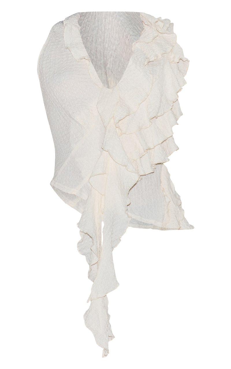 Cream Textured Ruffle Asymmetric Long Top | Tops | PLT