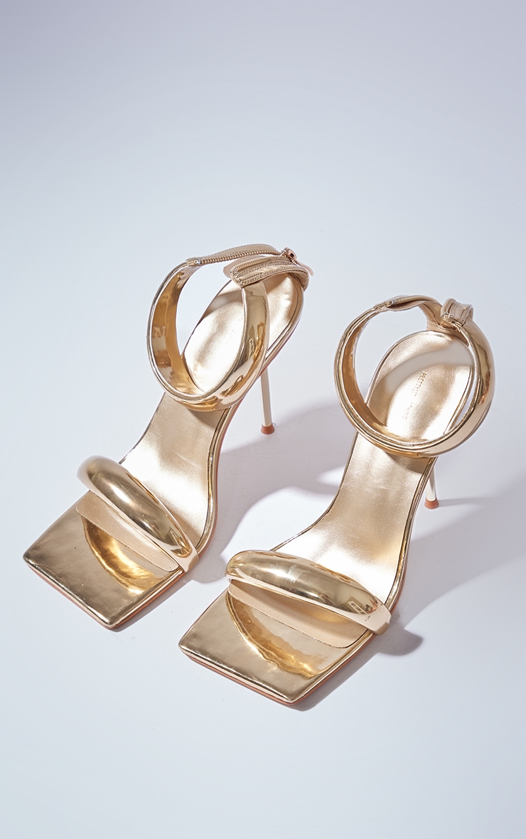Gold Metallic Padded Double Strap High Heel Sandals | Footwear | PLT
