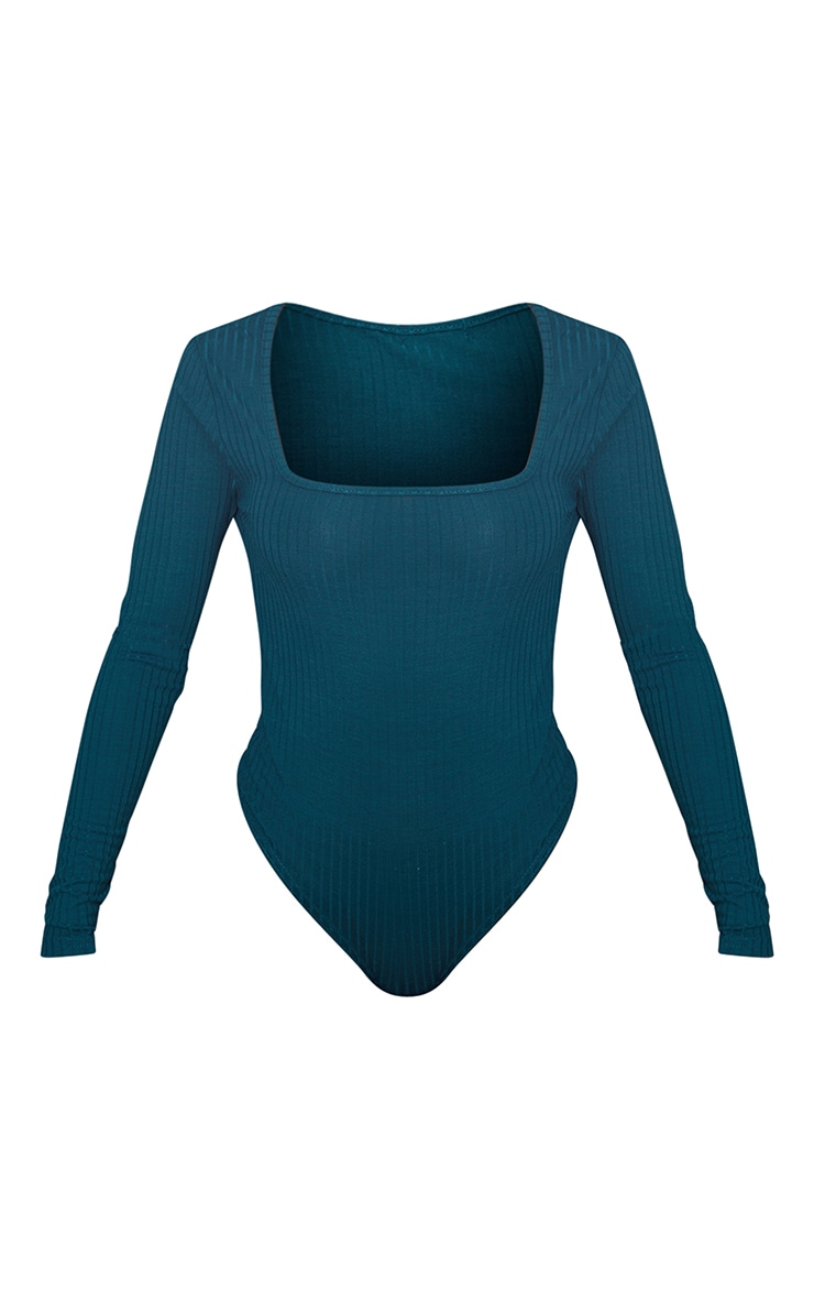 Forest Green Wide Rib Square Neck Bodysuit | PrettyLittleThing CA