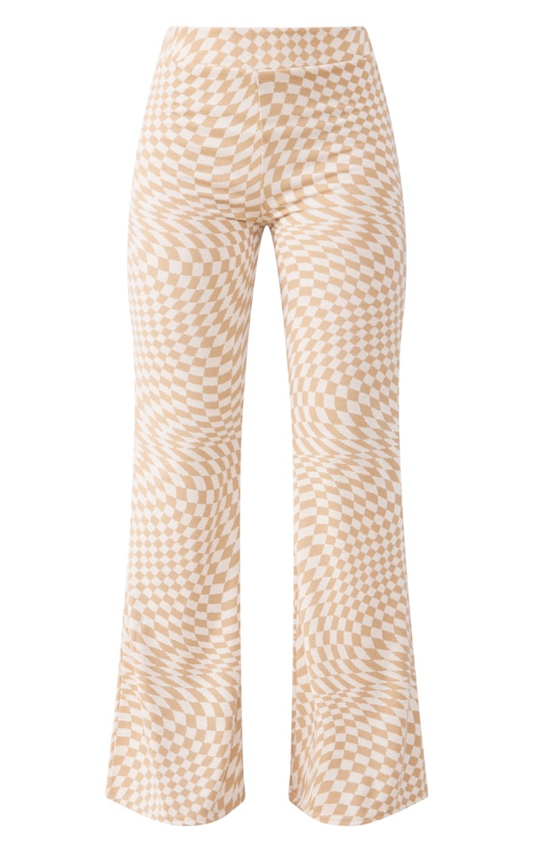 Stone Jacquard Checkerboard Flares | Pants | PrettyLittleThing CA