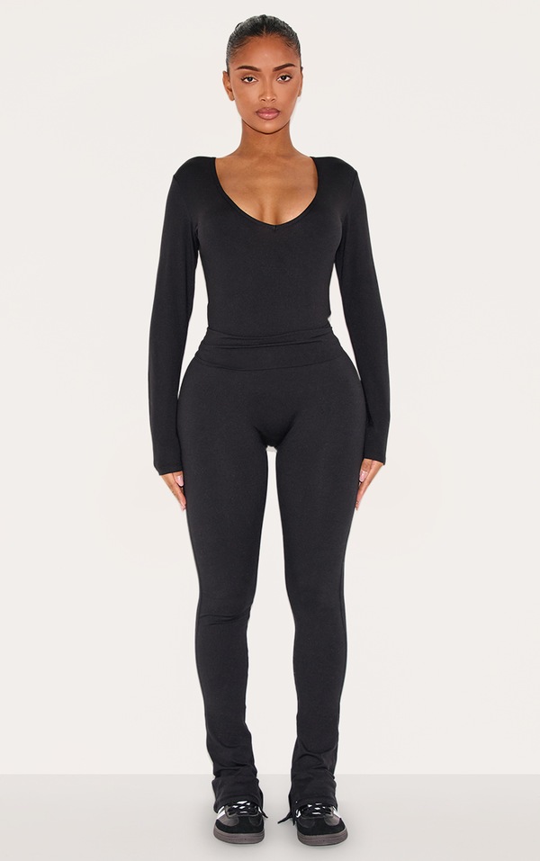 Shape Black Sculpted V Neck Long Sleeve Bodysuit | Shape | PLT KSA