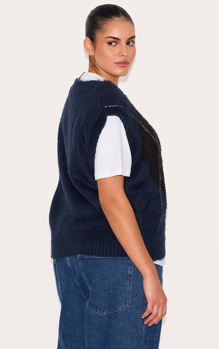 Plus Navy Checkered Knitted Sweater Vest | Plus Size ...