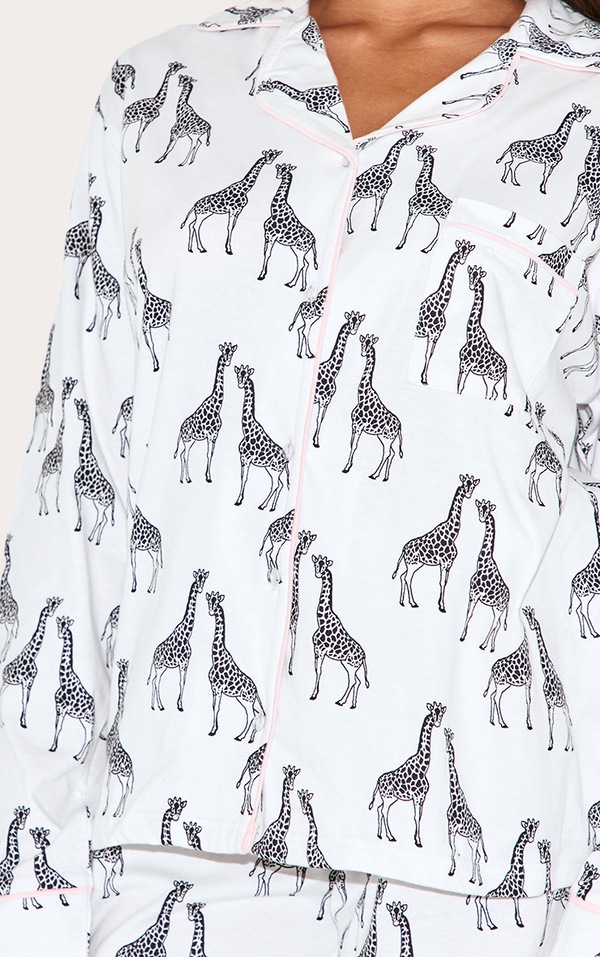 White Giraffe Print Jersey Piping Long Pj Set | Lingerie & Nightwear ...