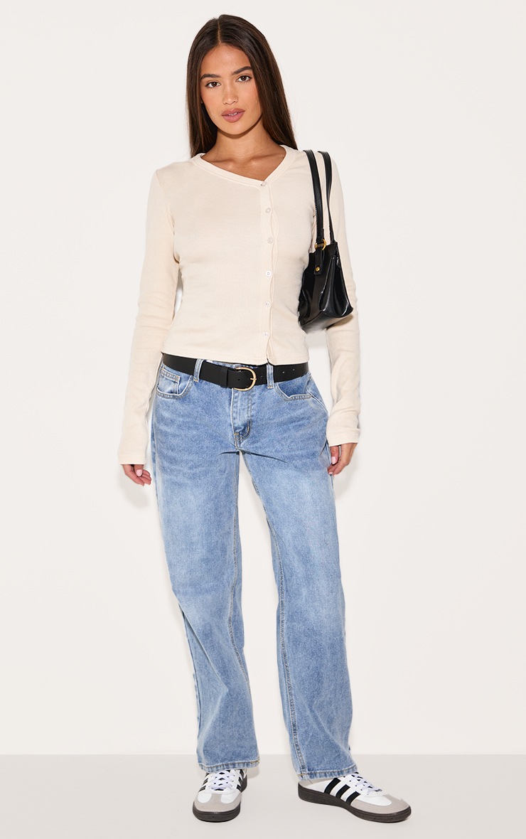 Oatmeal Button Down Asymmetric Long Top | Tops | PrettyLittleThing USA