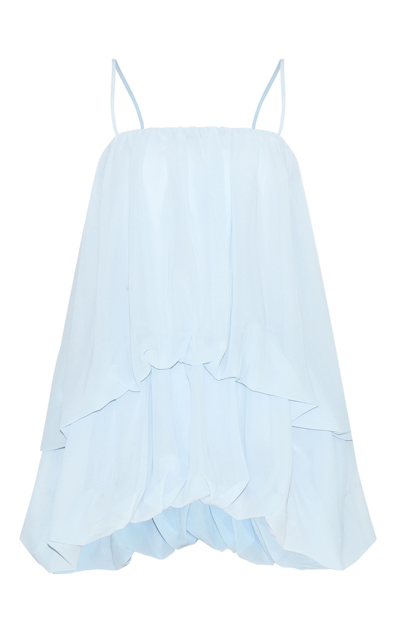 Light Blue Chiffon Ruched Strappy Puffball Dress | Dresses | PLT