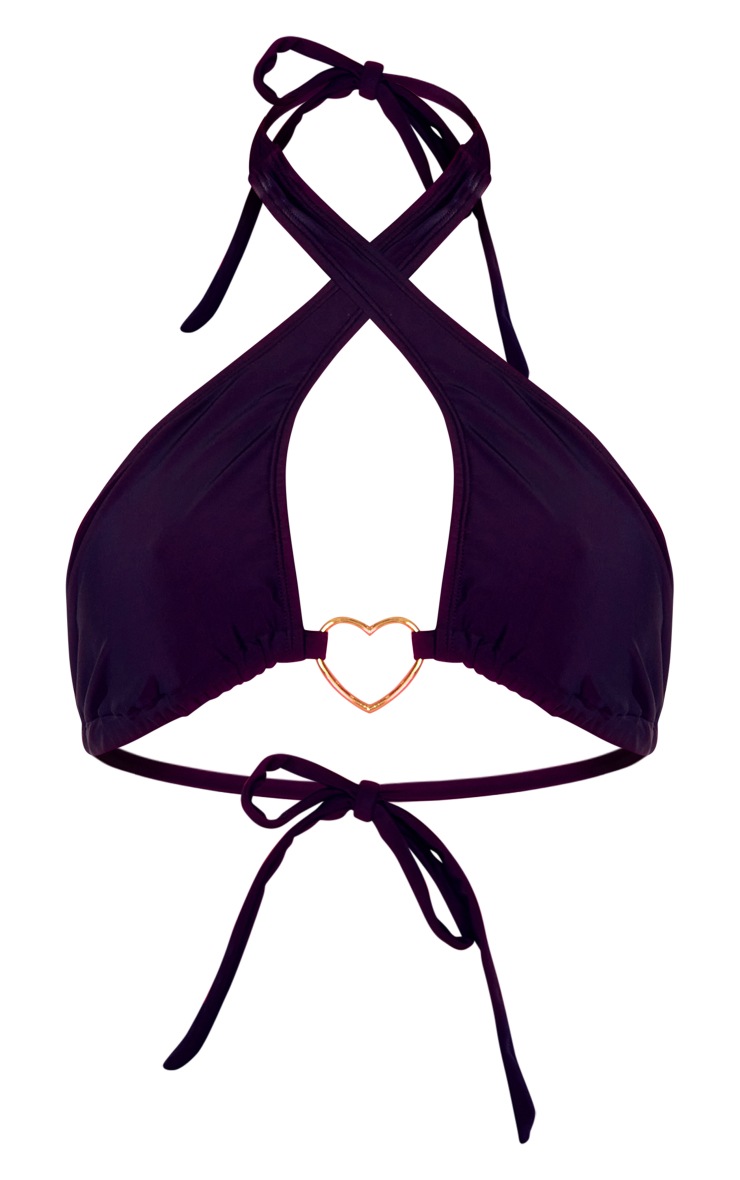 Black Heart Trim Halter Neck Bikini Top Swimwear Prettylittlething