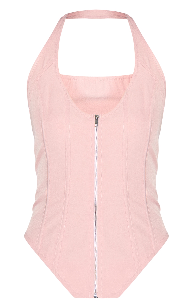 Pale Pink Boned Dip Hem Corset | Tops | PrettyLittleThing AUS