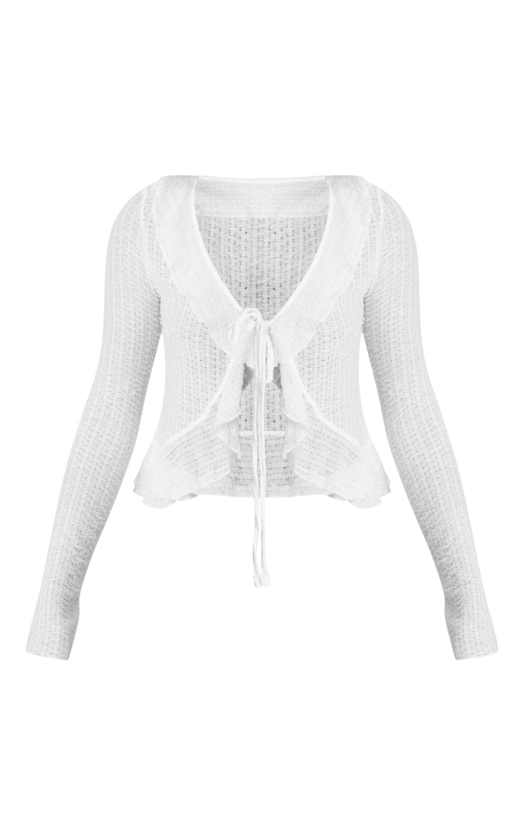 White Textured Knit Look Ruffle Tie Shirt | PrettyLittleThing USA