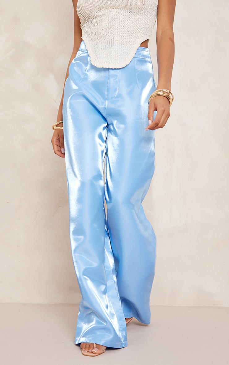 Blue Woven Iridescent High Waisted Trousers | PrettyLittleThing AUS