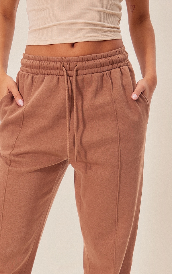 Mocha Pintuck Drawstring Cuff Leg Joggers | Sweat | PLT