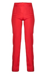 Red High Waisted Straight Leg Pants | Bottoms | PrettyLittleThing USA