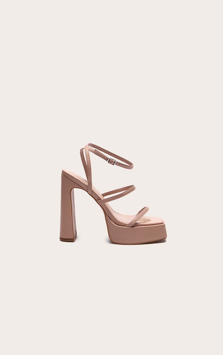 Nude Pu Square Toe Platform Heeled Sandals | Footwear ...