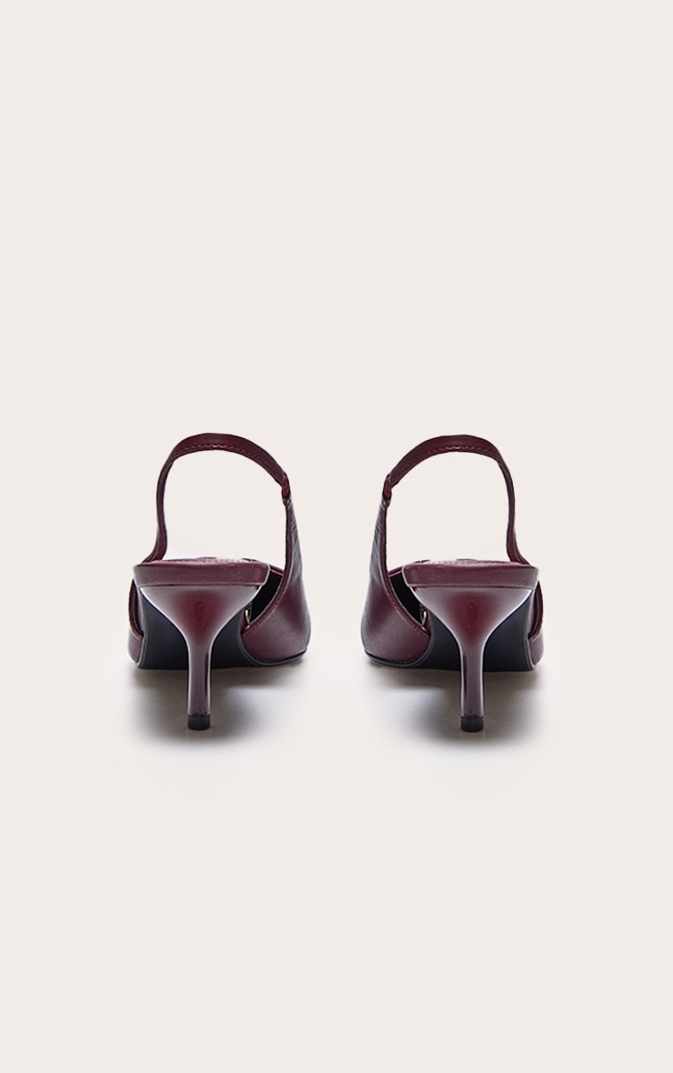 Burgundy Pu Point Toe Sling Back Mid Heeled Courts | Footwear | PLT