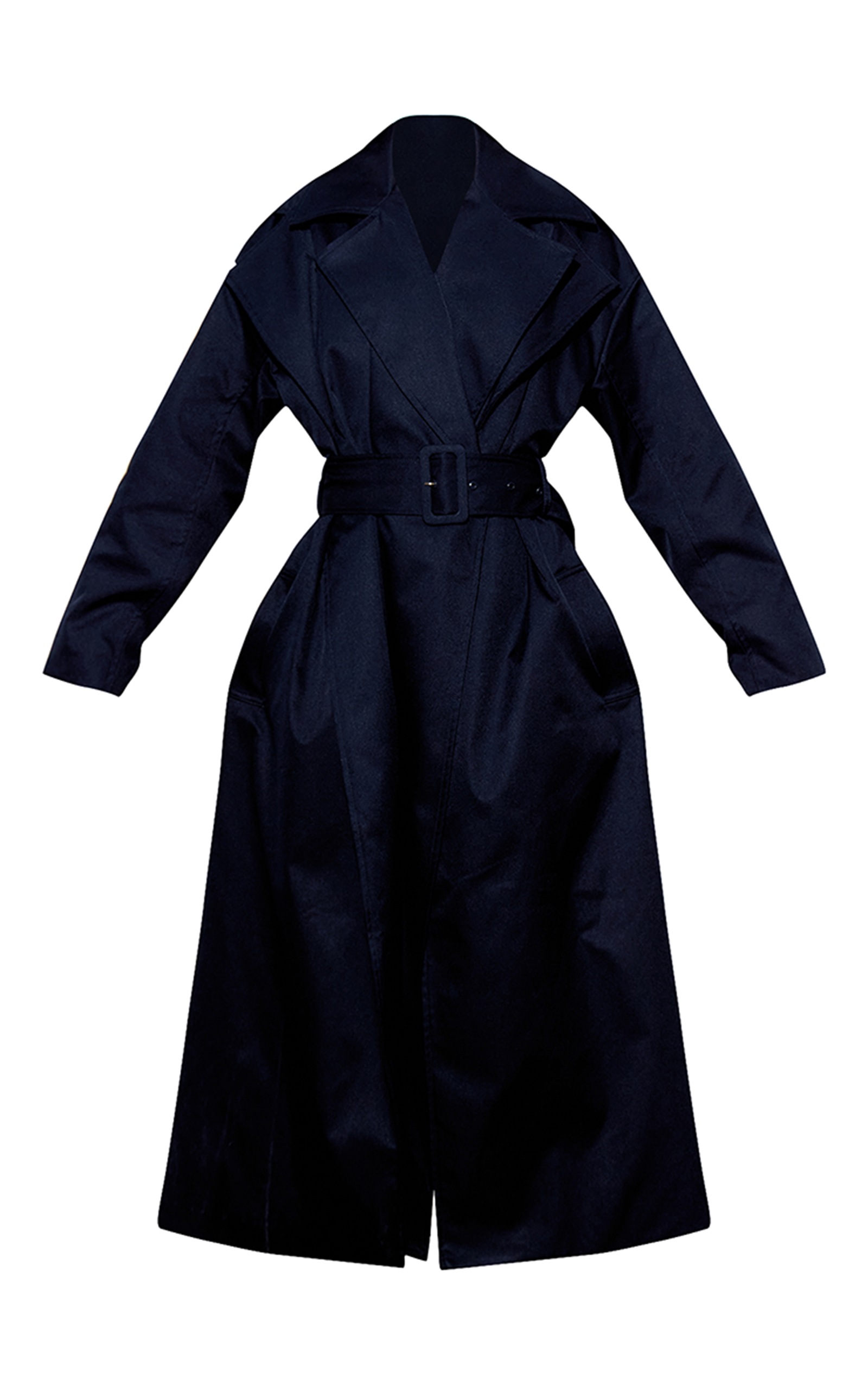 Navy Double Collar Tie Waist Trench Coat | Outerwear | PLT