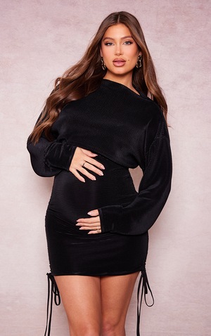Maternity Stone Plisse Bodycon Mini Dress | PrettyLittleThing USA