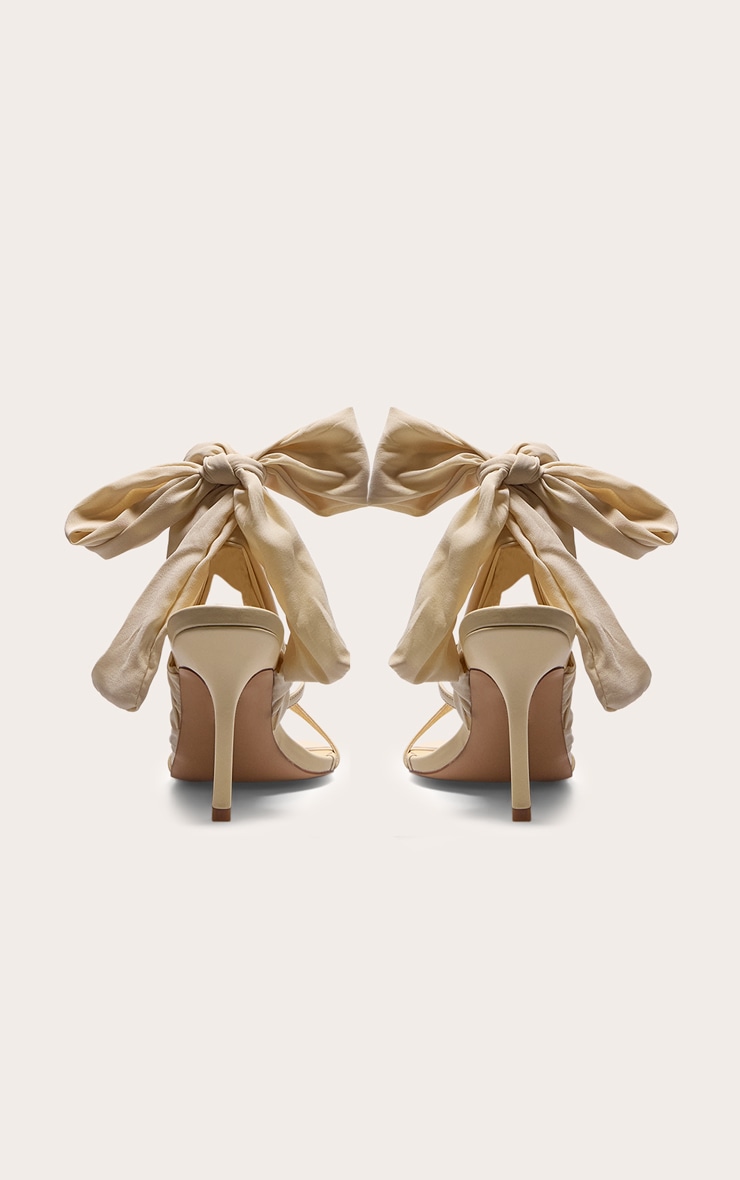 Lemon Satin Round Toe Ribbon High Heeled Sandals | Footwear | PLT