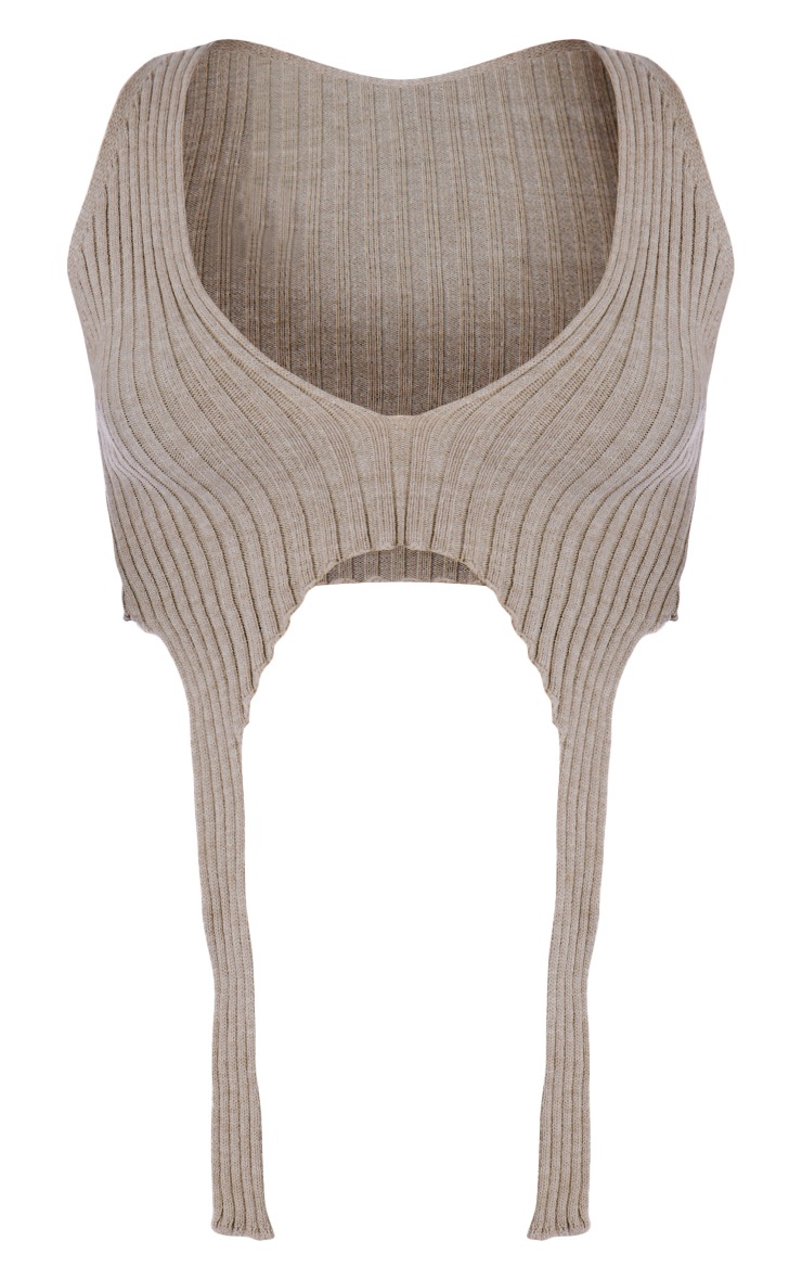 PLT Label Taupe Knitted Strap Detail Top | Knitwear | PLT USA