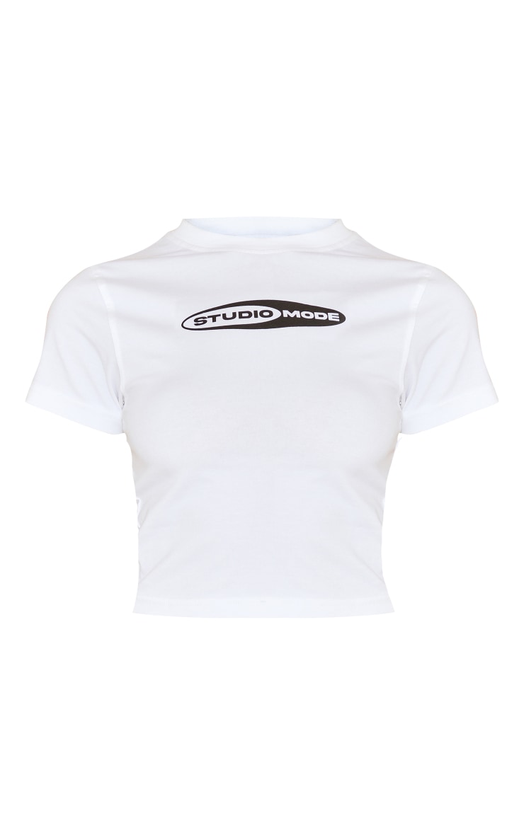 White Studio Mode Printed Fitted Crop T Shirt | PrettyLittleThing USA