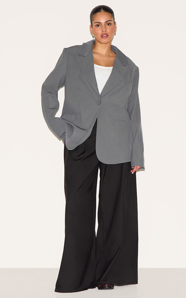 Plus Grey Oversized Exaggerated Collar Blazer | Plus Size | PLT