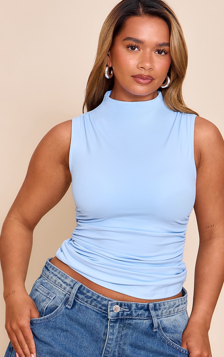 Shape Sky Blue Built In Bra Sculpt Boat Neck Top | Shape | PLT USA