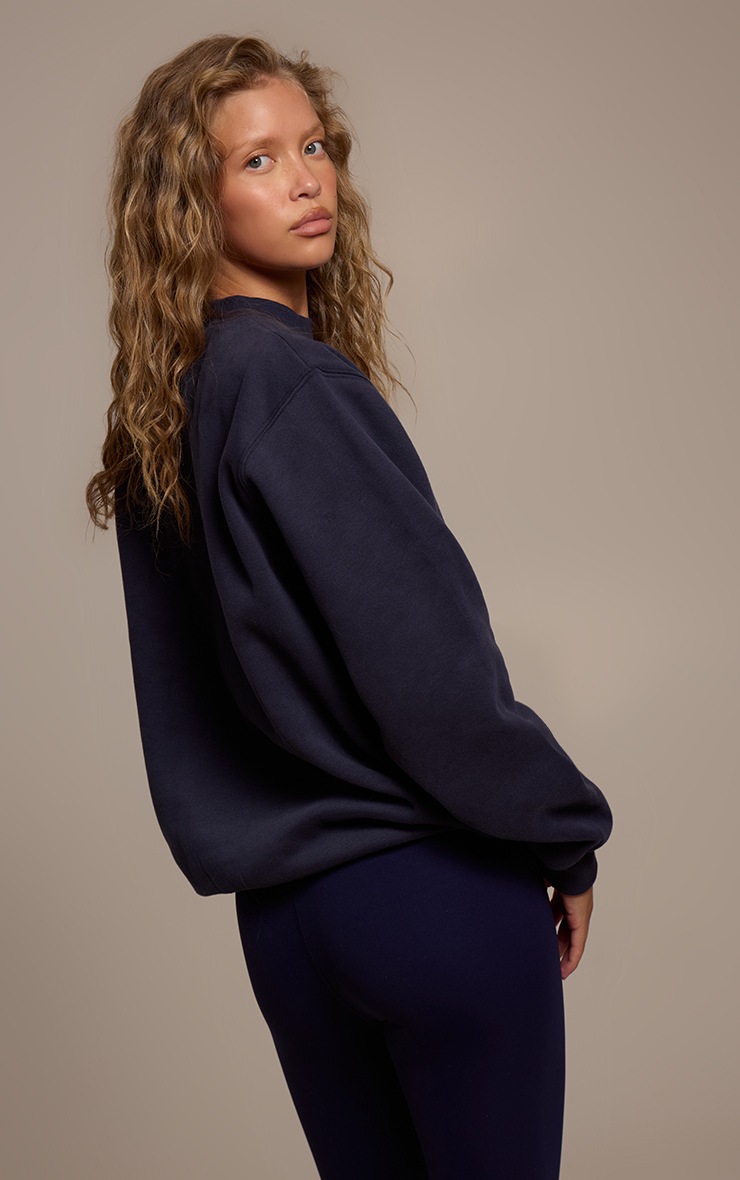 Navy Cotton Fleece Pullover Sweatshirt | Athleisure | PrettyLittleThing USA