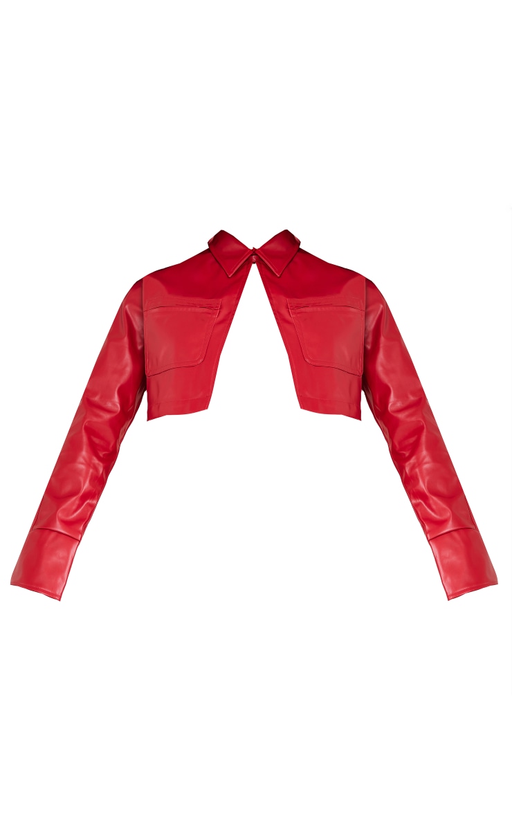 Shape Red Faux Leather Cropped Jacket | Shape | PLT KSA