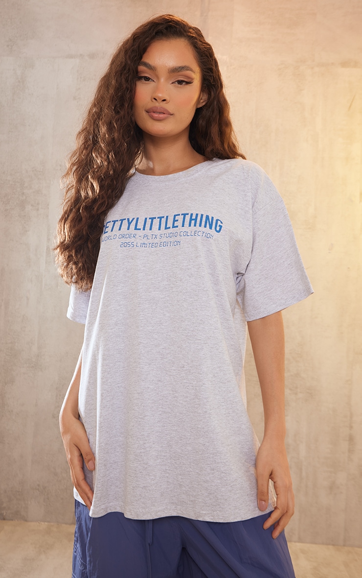 PLT Ash Grey Digital Text Print T-shirt | Tops | PrettyLittleThing USA