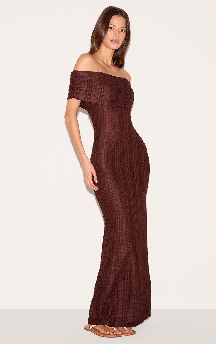 Chocolate Textured Bardot Maxi Dress | Dresses | PLT