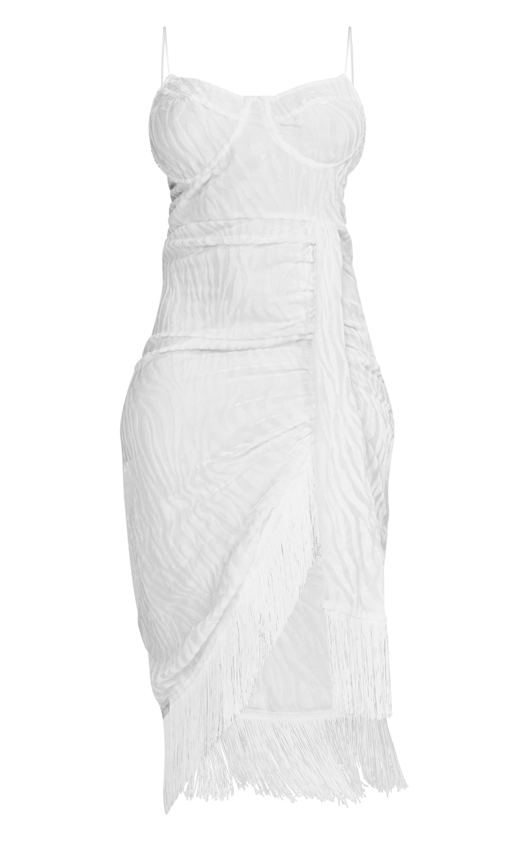 Plus White Devore Tassel Underwired Draped Dress | Plus Size ...