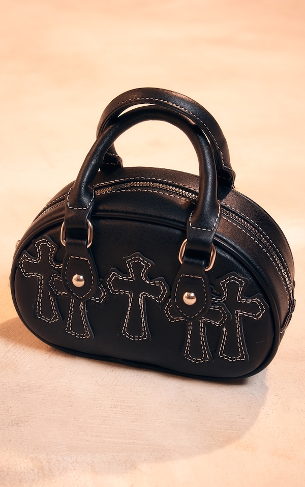 Black Contrast Stitch Cross Rounded Cross Body Bag | Accessories ...
