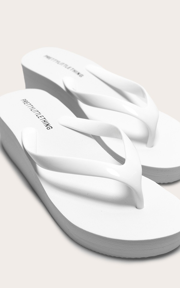 White Round Toe Simple Platform Flip Flops | Footwear ...