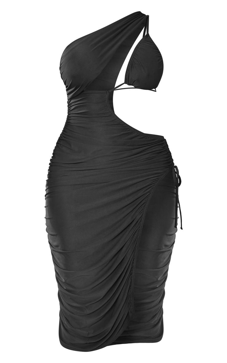 Shape Black Slinky Cut Out Bralet Ruched Side Midaxi Dress ...