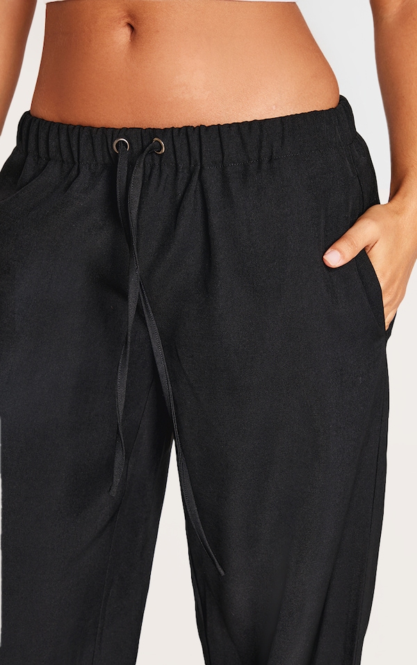 Petite Black Drawstring Waistband Low Rise Pants | Petite ...
