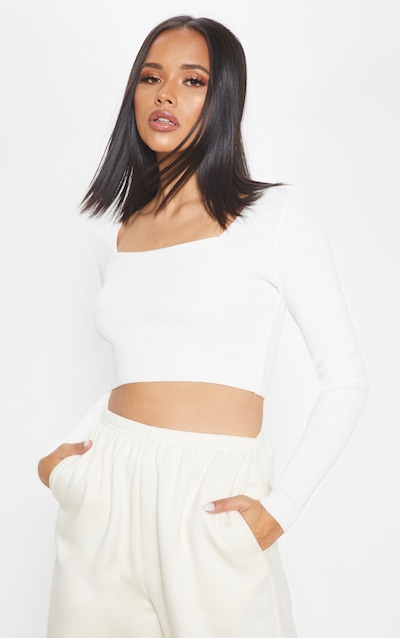 Cream Square Front Ribbed Top | Knitwear | PrettyLittleThing USA