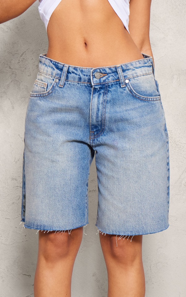 Petite Light Blue Wash Denim Jorts | Petite | PrettyLittleThing USA